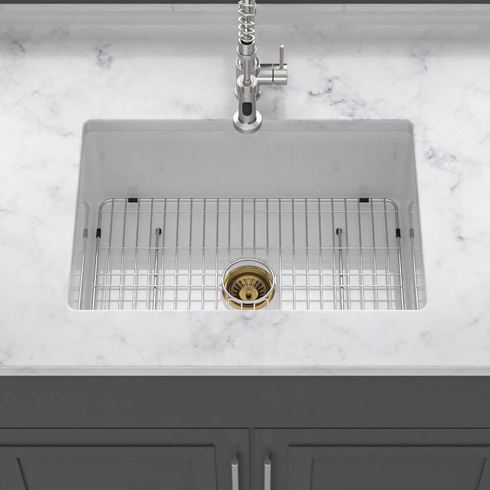 Dueyeeri 27 in. Undermount Single Bowl White Ceramic Kitchen Sink with ...