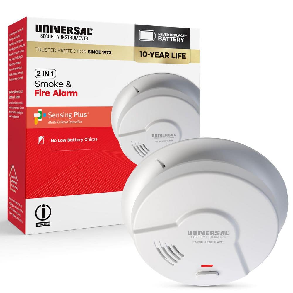 Universal Security Instruments 10-Year Battery Powered Smoke and Fire Detector with Ionization ...