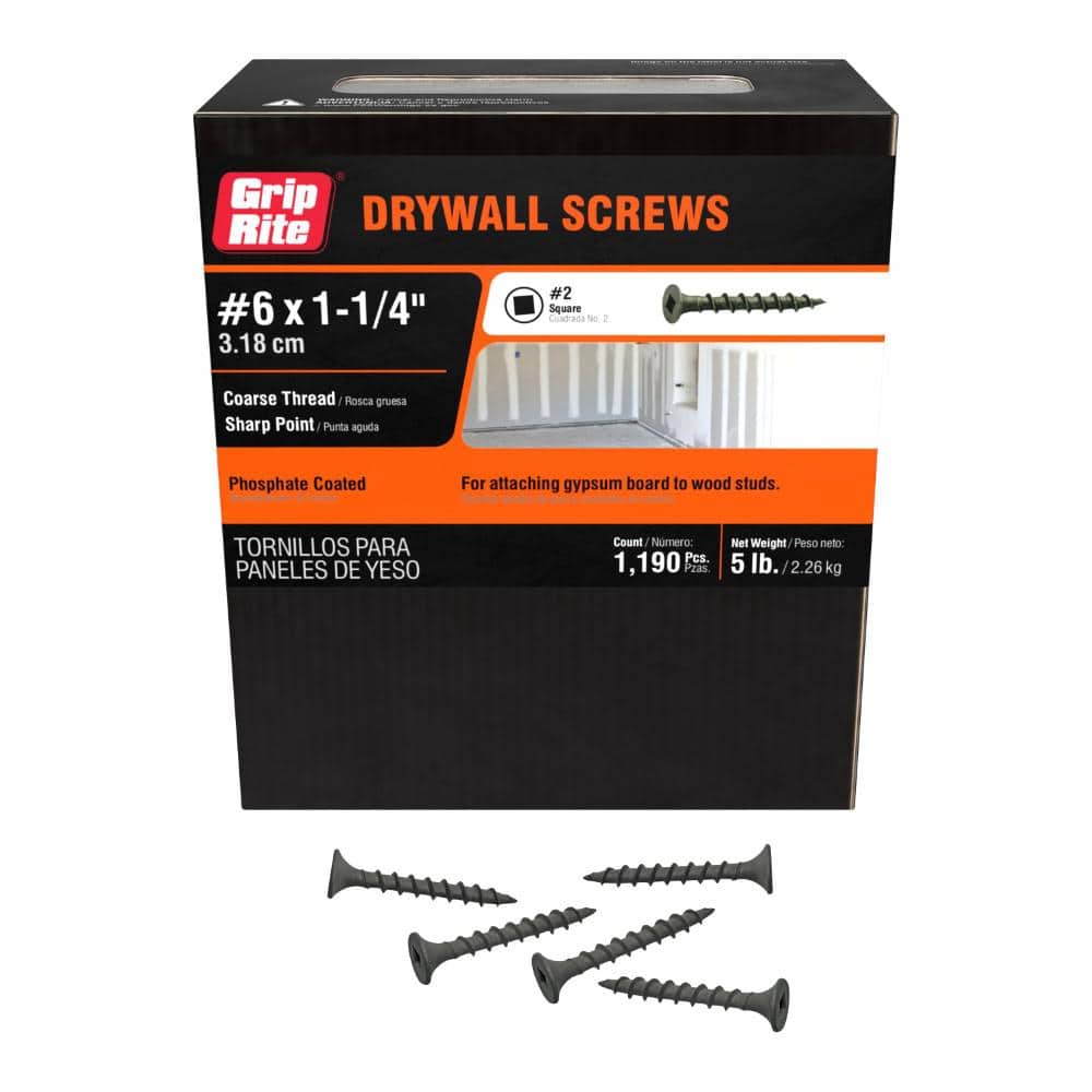Grip-Rite #6 1-1/4 in. Square Drive Bugle Head Coarse Thread Drywall ...