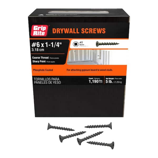 Grip-Rite #6 1-1/4 in. Square Drive Bugle Head Coarse Thread Drywall ...