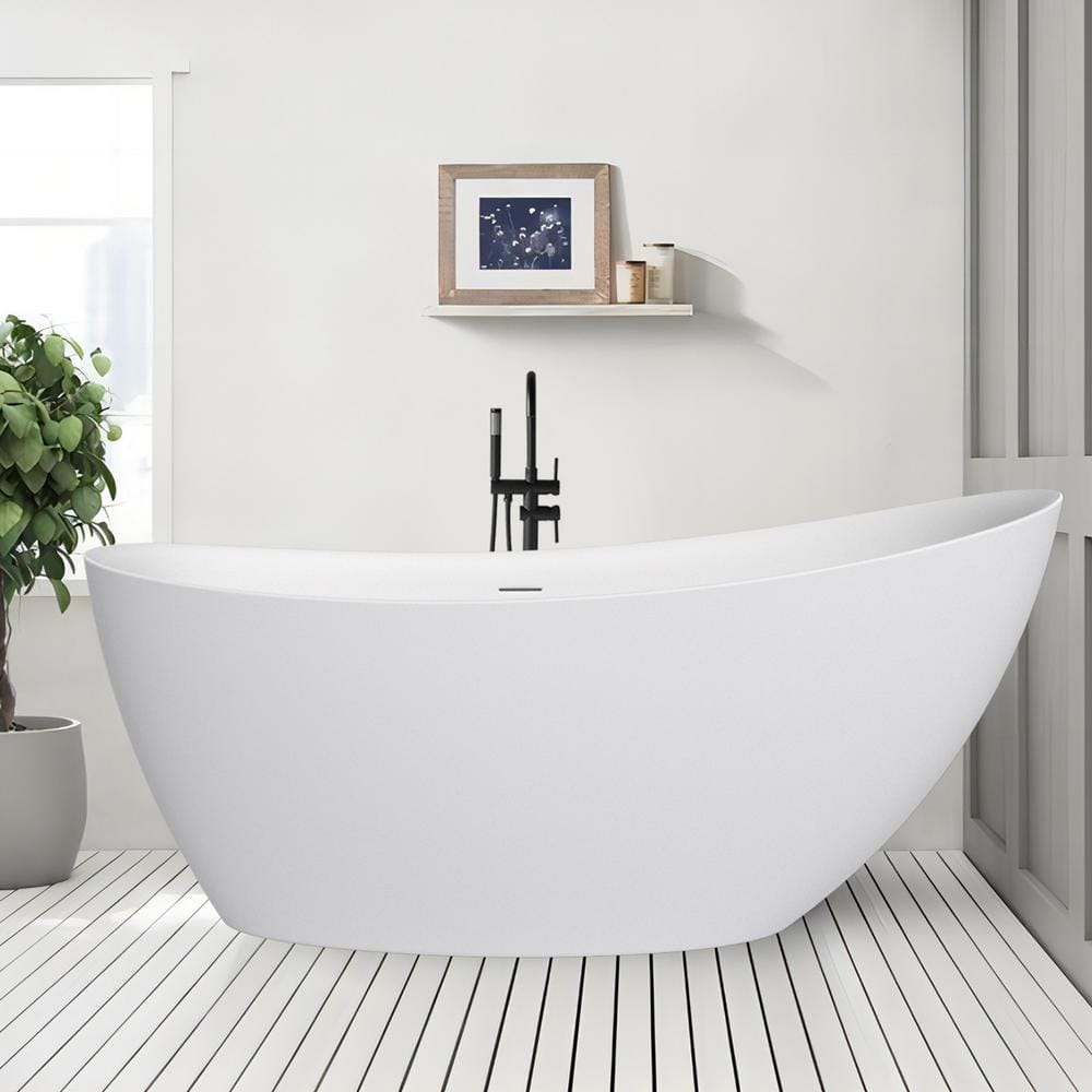 UPIKER Lively 70 in. x 33.4 in. Soaking White Bathtub with Center Drain ...