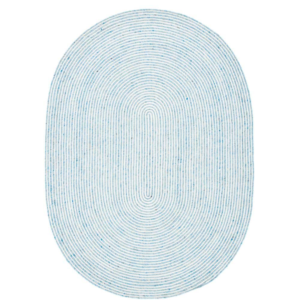 SAFAVIEH Braided Blue Ivory 4 ft. x 6 ft. Abstract Striped Oval Area ...