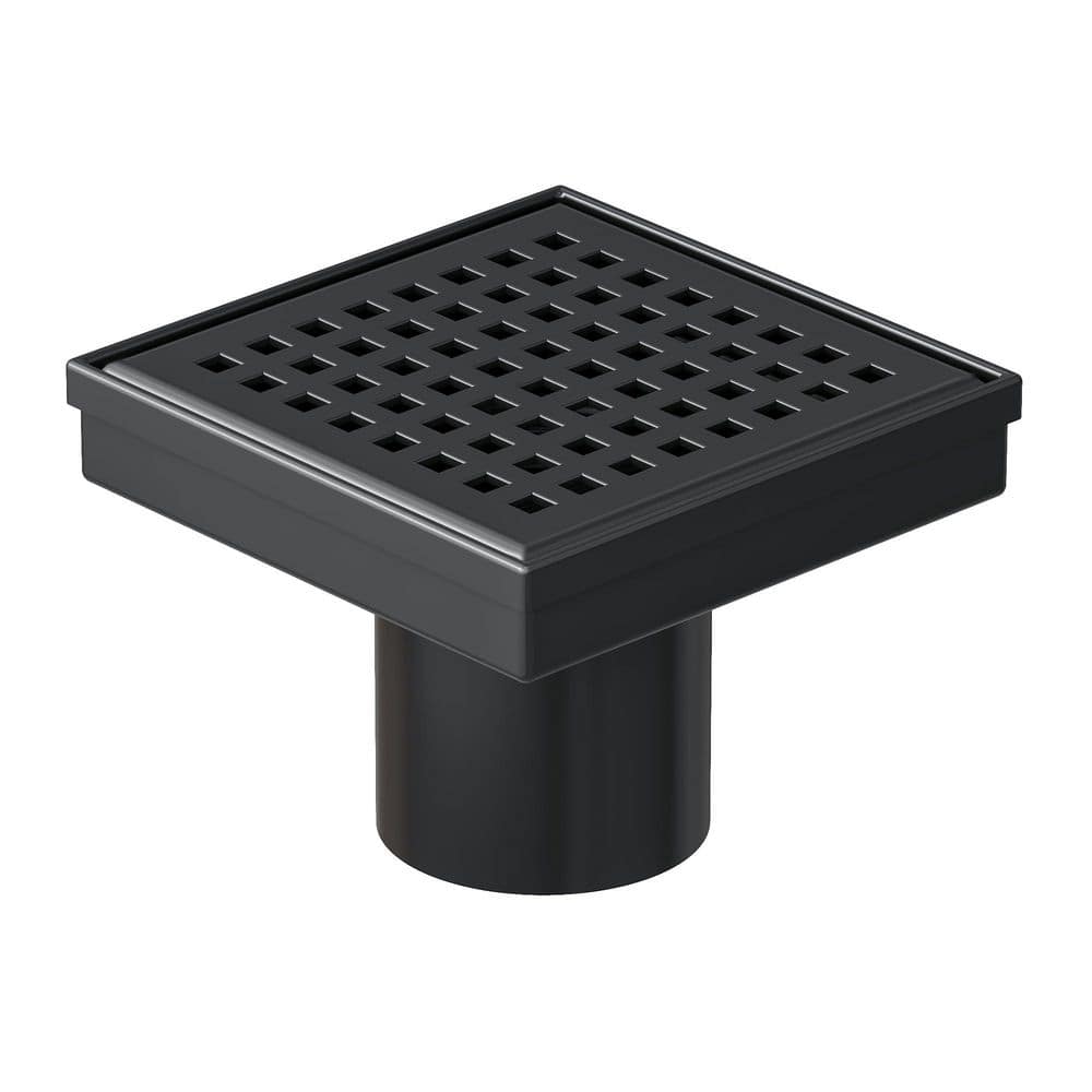 HOMEMYSTIQUE 4 in. Matte Black Shower Drain Square Grate Stainless ...