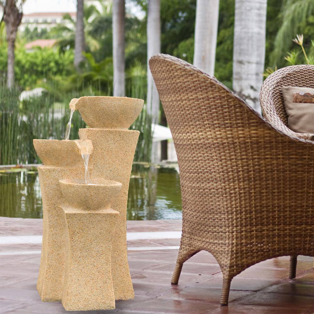 Pure Garden Outdoor Water Fountain with LED Lights and Cascading Bowls ...