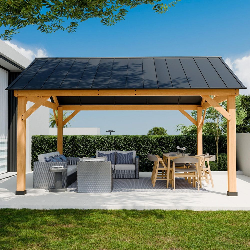 INMITOM 13 ft. x 15 ft. Outdoor Patio Wood Hardtop Gazebo with ...