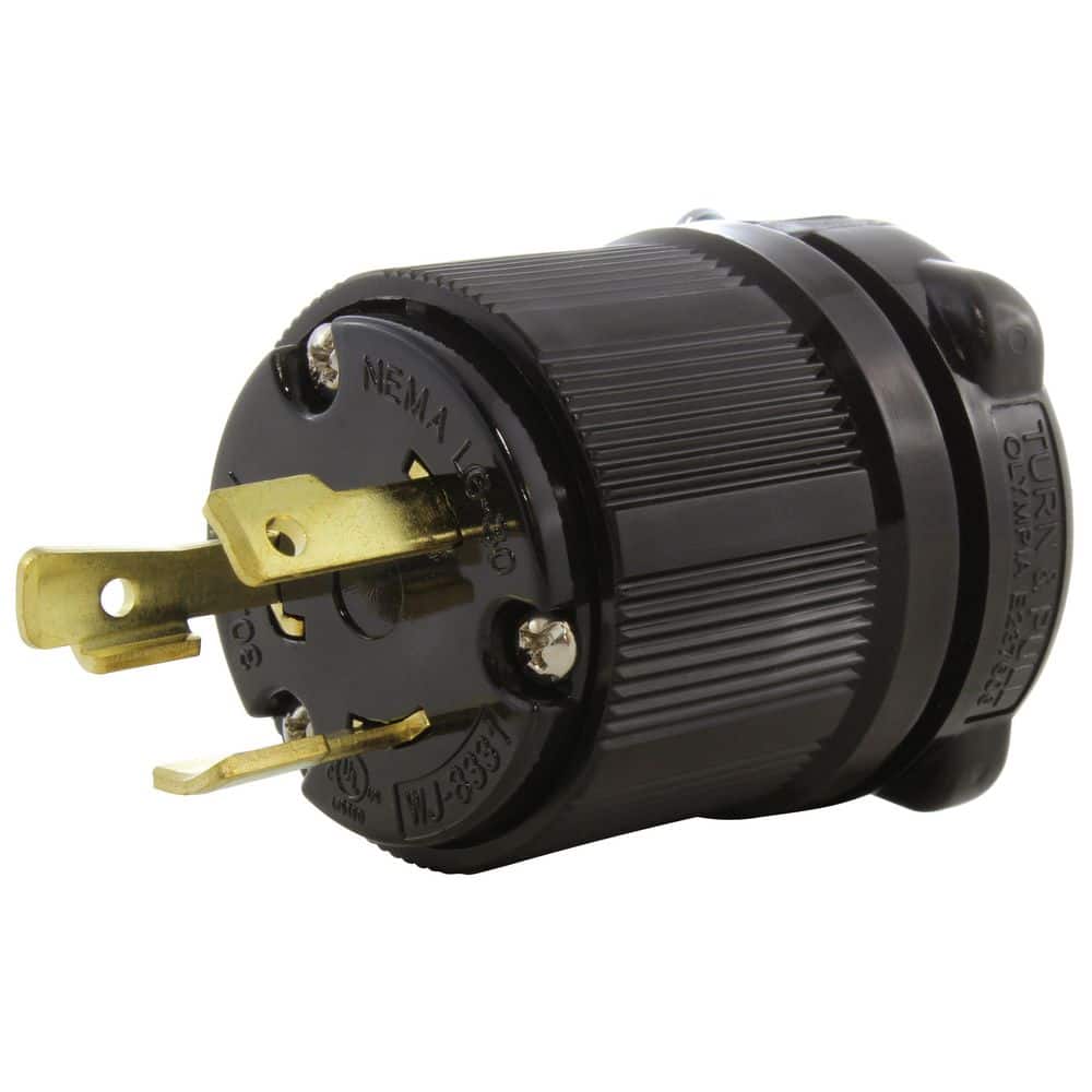 AC WORKS NEMA L6-30P 30A 250V 3-Prong Locking Male Plug in Black with ...