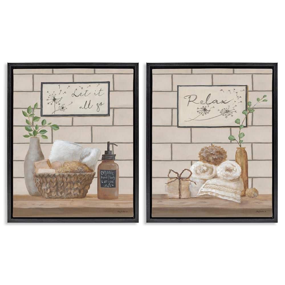 Stupell Industries Go Relax Traditional Bathroom by Pam Britton 2 Piece Black Floater Frame ...