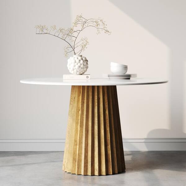 Urban Woodcraft Omo, Natural Wood, Marble Top, 47 in. Pedestal Base ...