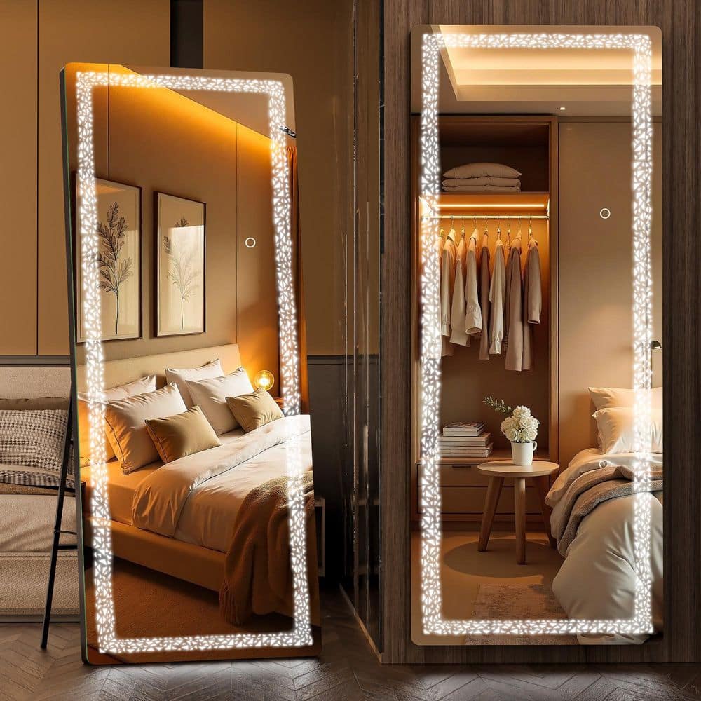 Vosuja 16 in. W x 56 in. H LED Full-Length Black Frame Mirror with ...