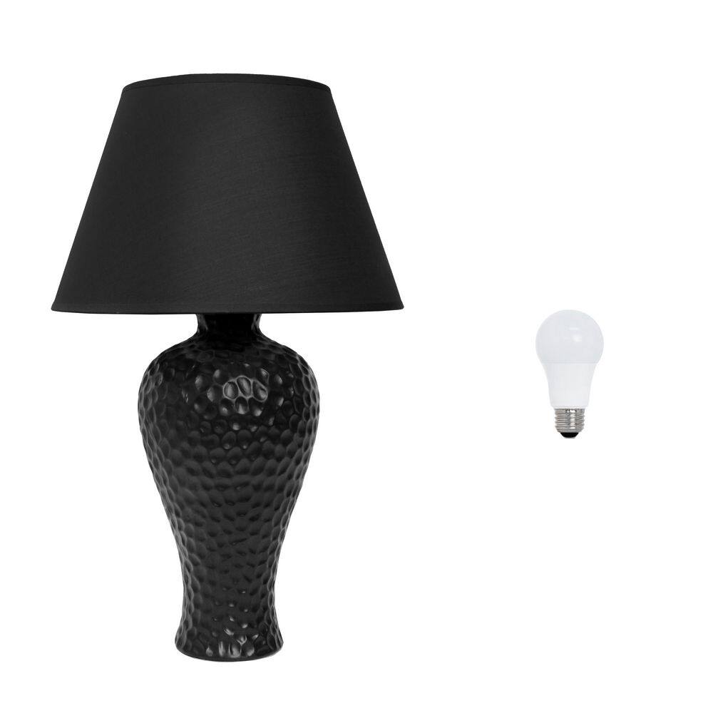 Simple Designs 20.08 in. Textured Stucco Curvy Ceramic Table Lamp with ...