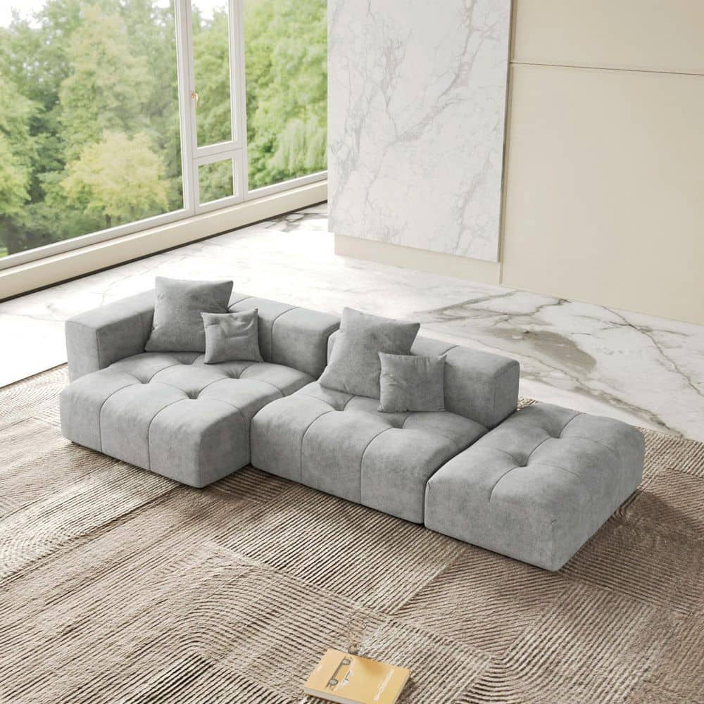 Magic Home Minimalism 119 in. 3-Piece Linen Fabric Modular Sectional ...
