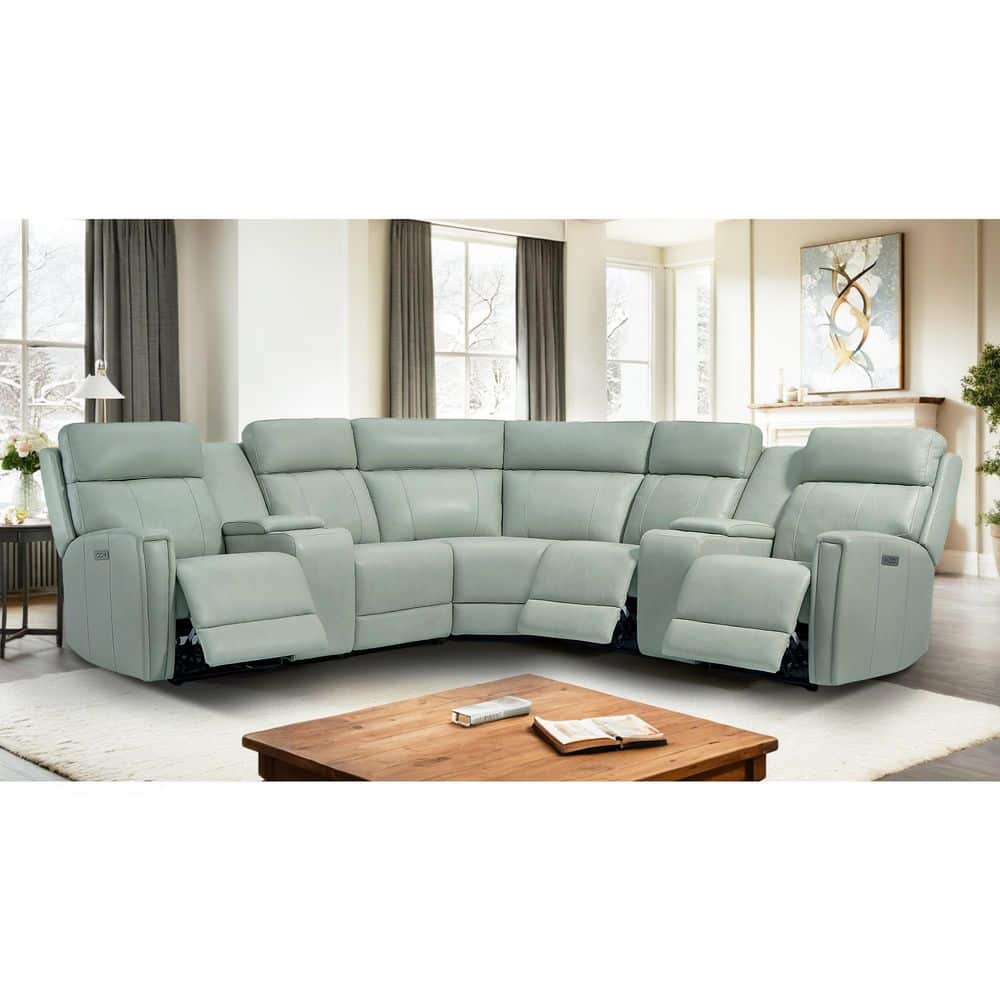Ellesophas Rhett 116" in. Genuine Leather Power Recliner Sectional Sofa ...