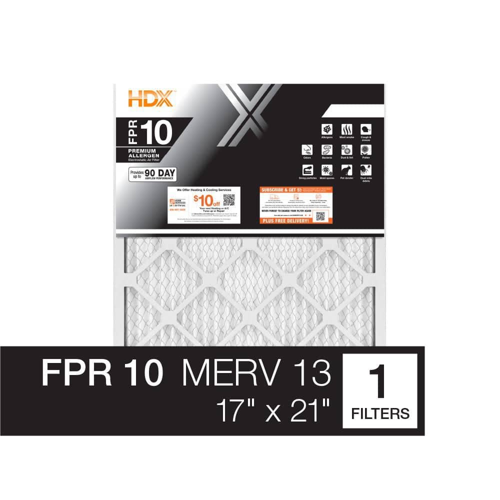 HDX 17 in. x 21 in. x 1 in. Premium Pleated Air Filter FPR-10, MERV-13 ...