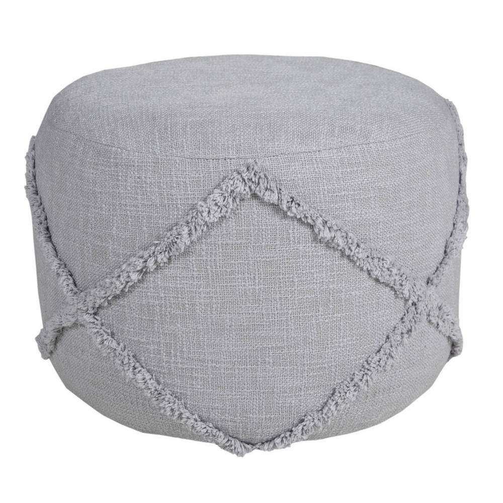 HomeRoots Amelia Gray Cotton Round Accent Ottoman 2000517940 - The Home ...