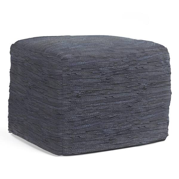 Simpli Home Fredrik Boho Square Pouf in Dark Blue Woven Genuine Leather AXCPF-19-DKB - The Home ...