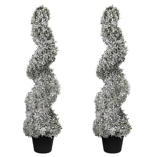 HOYMN 3 ft. Artificial Snowy Boxwood Spiral Topiary Tree in Black Pot 2 ...
