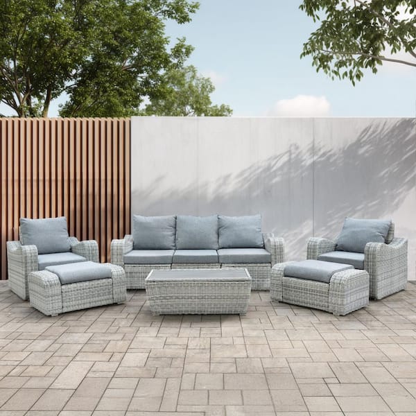 DEKO LIVING 6 Piece Gray Outdoor Wicker Sofa and Sofa Chair Set with ...