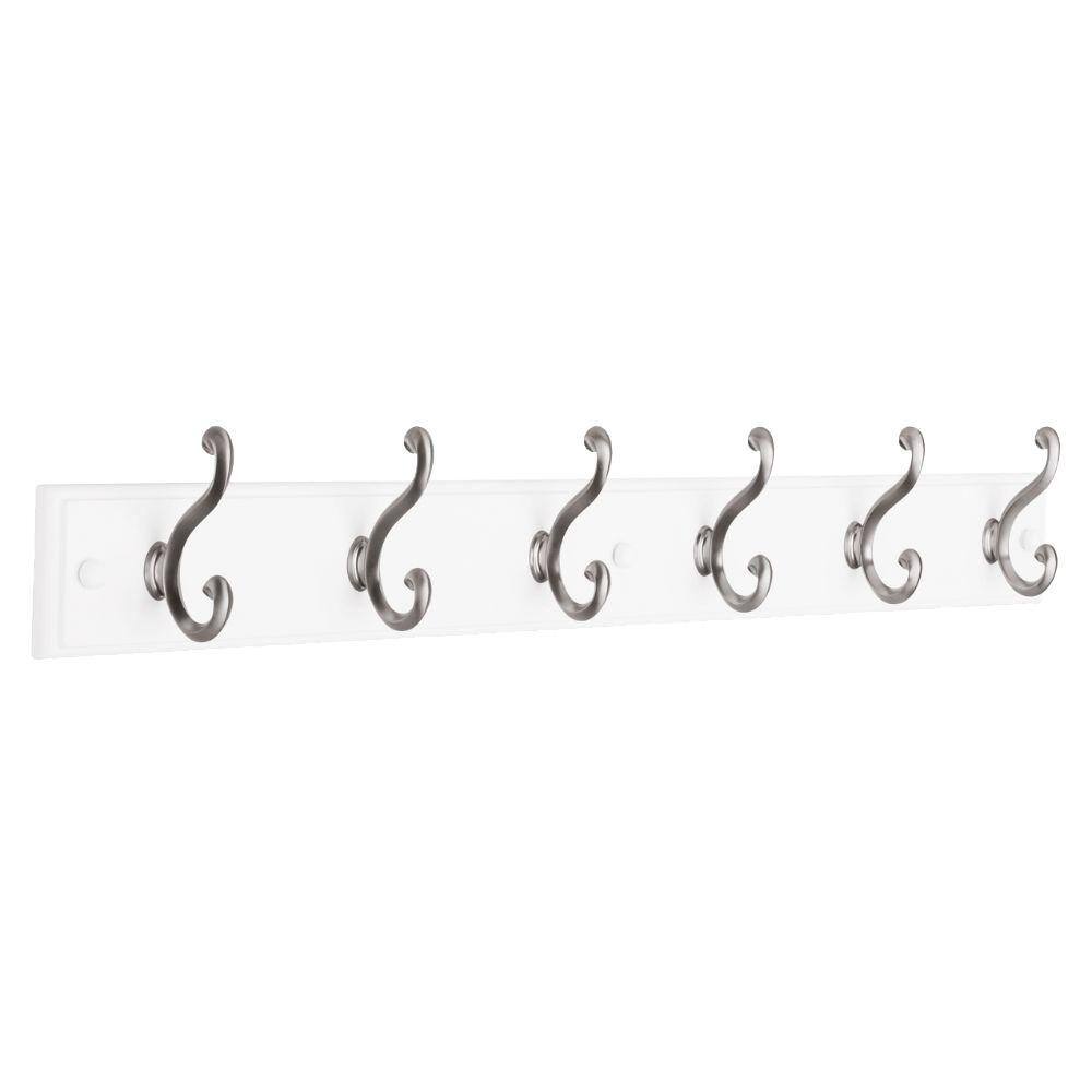 Liberty 27 in. White and Satin Nickel Scroll Hook Rack 27SCRLL-WSN-R ...