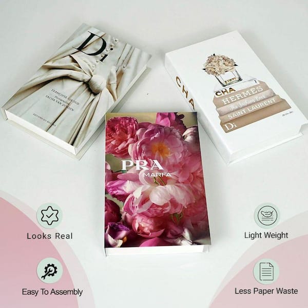 Pink, White, Beige Decorative Faux Books, Hard Cardboard Books Without ...