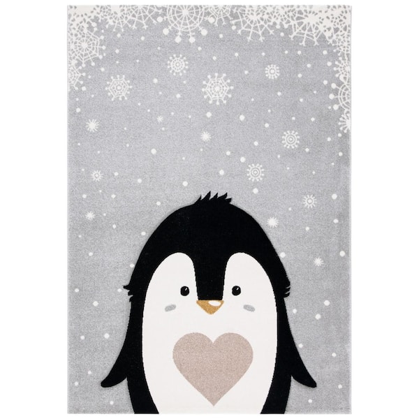 SAFAVIEH Carousel Kids 7 ft. x 9 ft. Light Gray/Black Snowflake Penguin ...