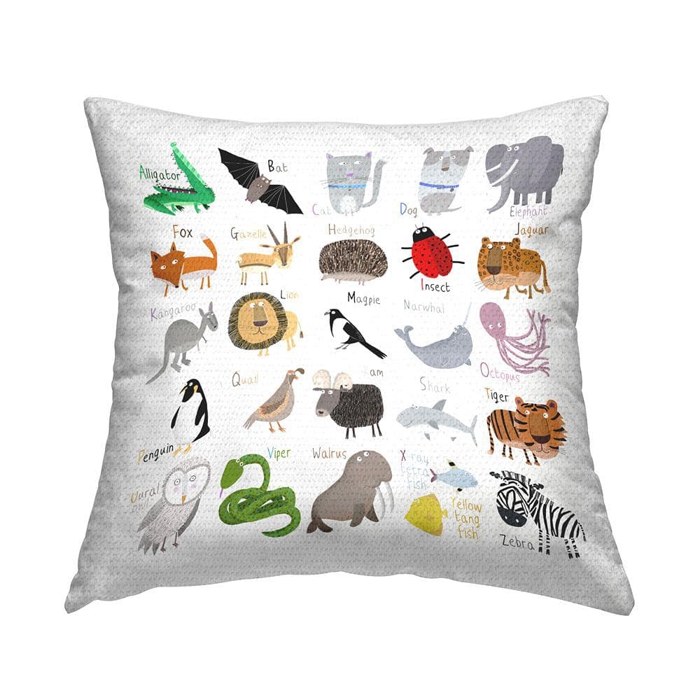 Stupell Industries Kids Educational Animal Alphabet Multi-Color Square Outdoor Throw Pillow plb ...
