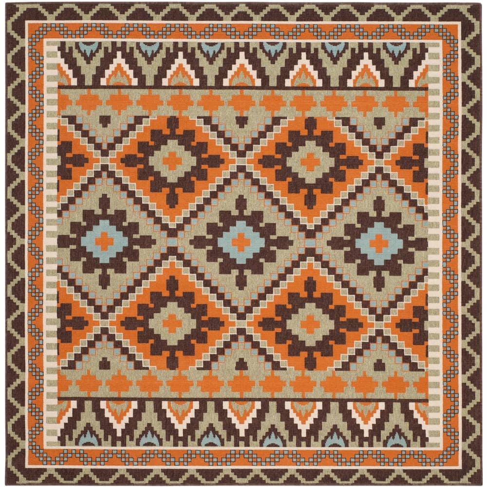 SAFAVIEH Veranda Green/Terracotta Doormat 3 ft. x 3 ft. Southwestern ...