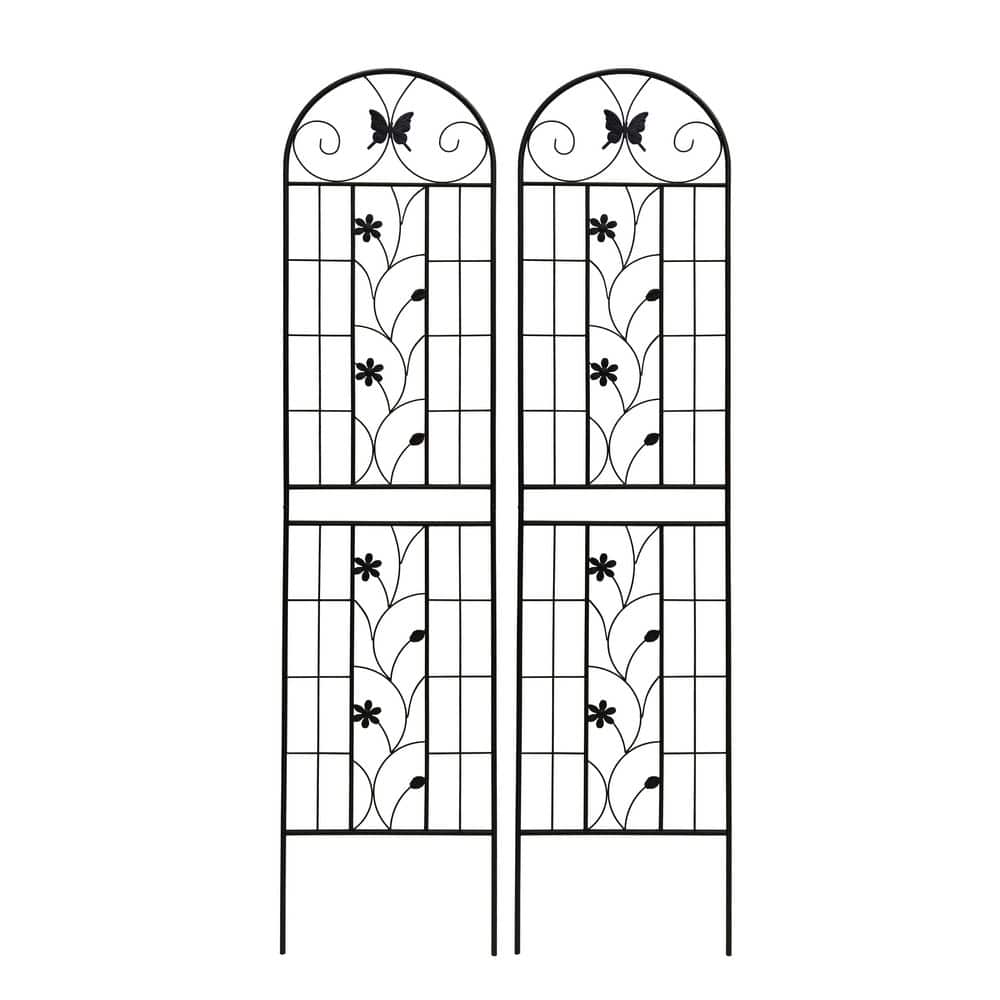 2-Pack Black Powder-Coated Iron Rustproof Garden Trellis for Climbing ...