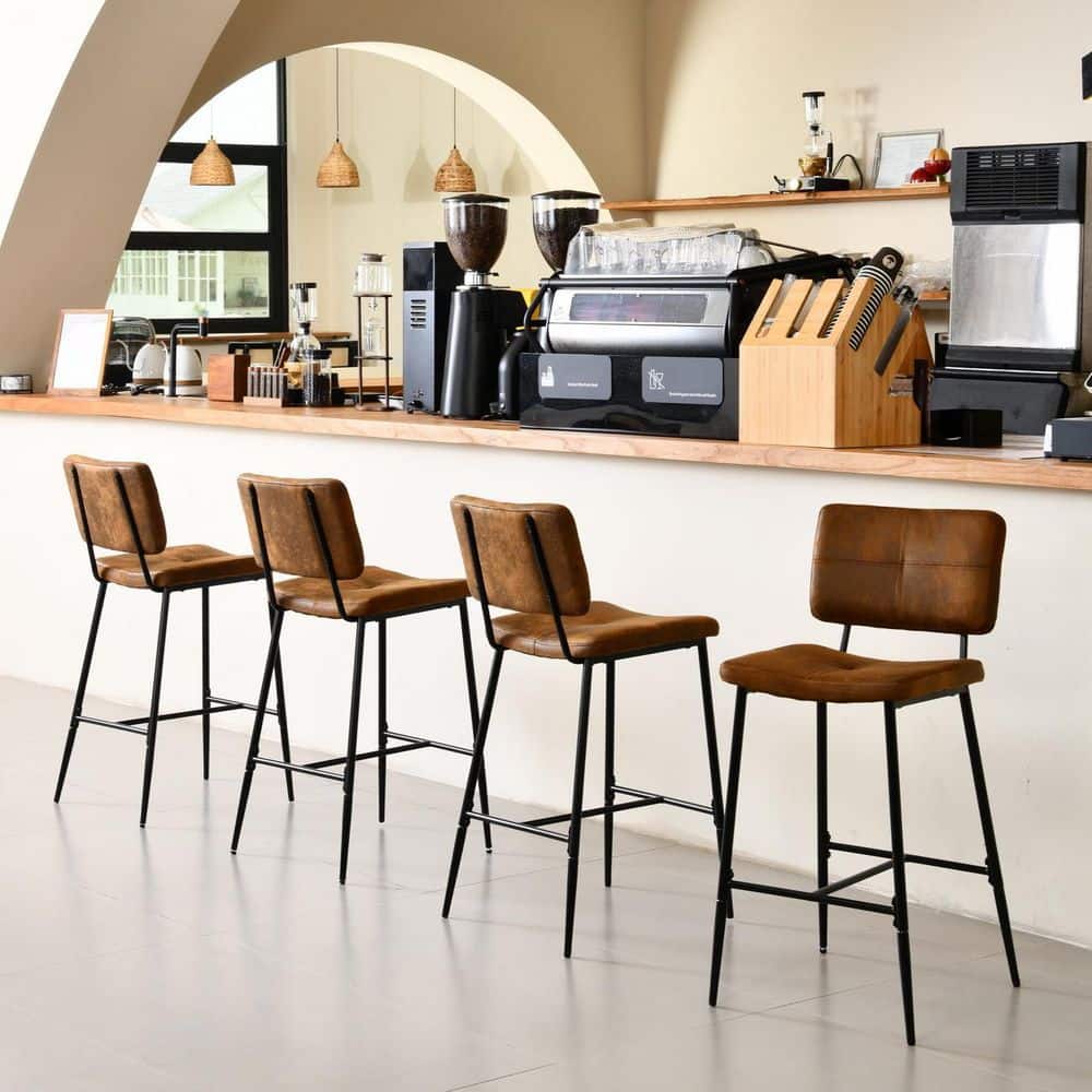 Homy Casa POMONA 26.7 in. Saddle Brown Suede Upholstered Counter Height ...