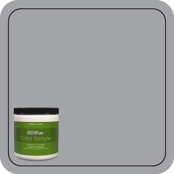 BEHR PREMIUM PLUS 8 oz. #N530-4 Power Gray Semi-Gloss Interior/Exterior ...