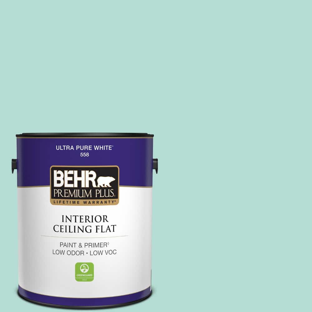 BEHR PREMIUM PLUS 1 gal. #490C-3 Balmy Seas Ceiling Flat Interior Paint ...