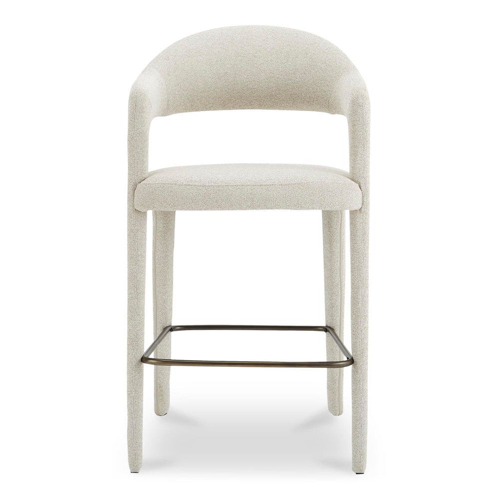 NADAAL STUDIOS Bryn Beige Performance Fabric Bar Stool with Metal Frame ...