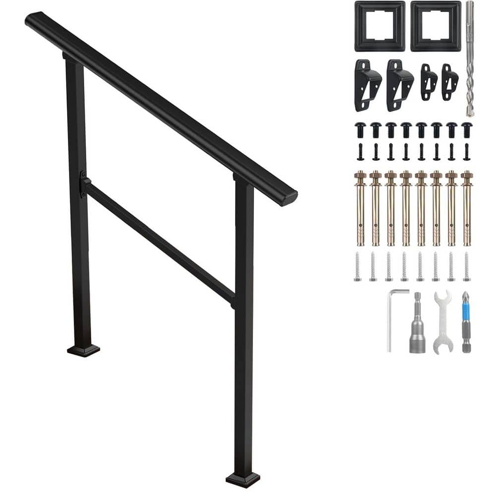 Afoxsos 36 in. H Metal Outdoor Stair Railing Handrails for 2-3 Steps ...