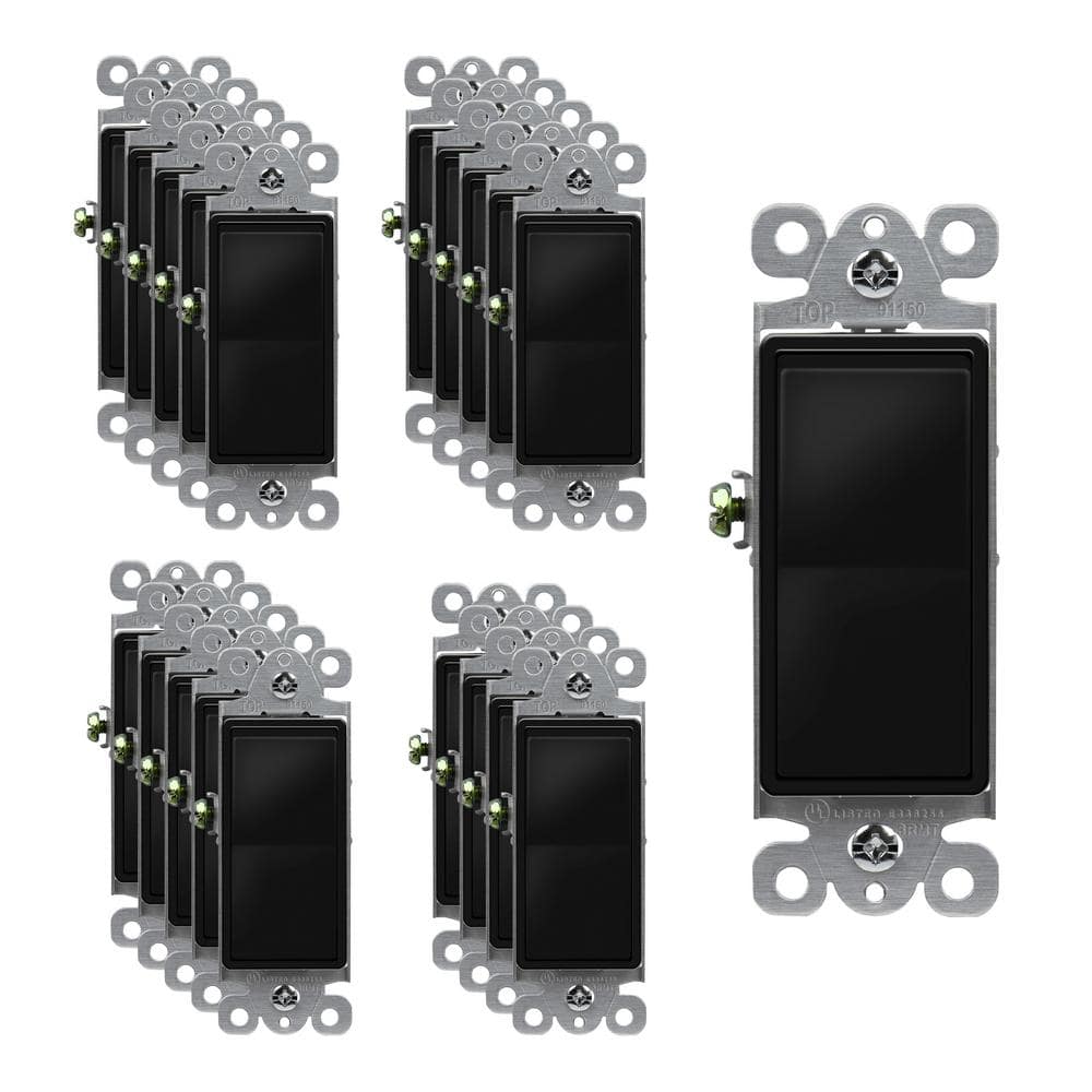 ENERLITES 15 Amp, Single Pole, Decorator/Rocker Light SwitchBlack (20 ...