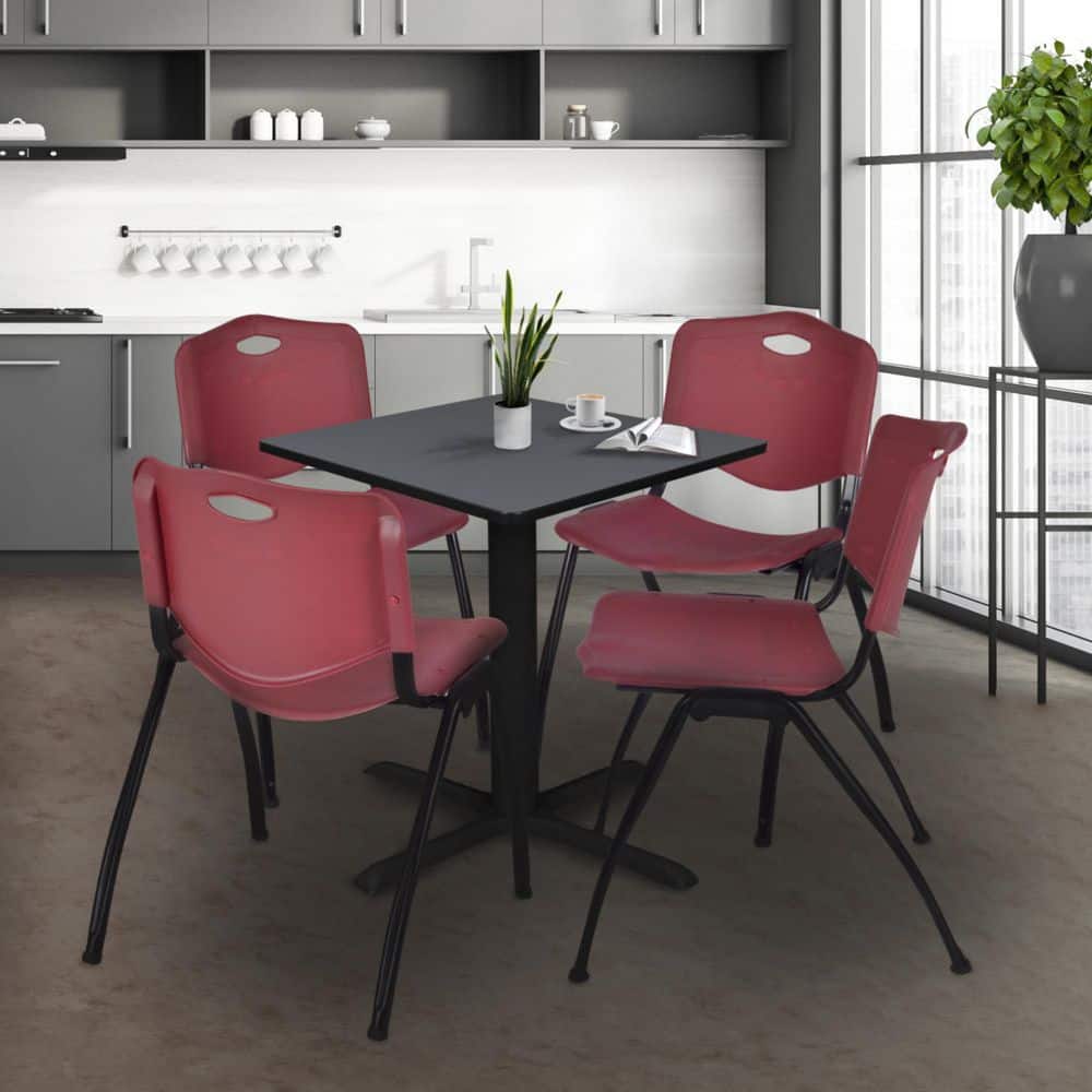 Regency Cain 30 in. Grey Square X-Base Breakroom Table Desk and 4 M ...