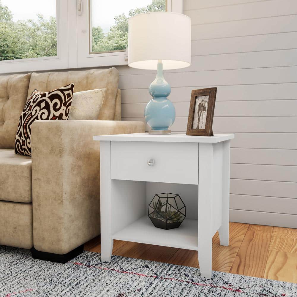 Lavish Home 21 in. White Traditional End Table with Drawer and Storage ...