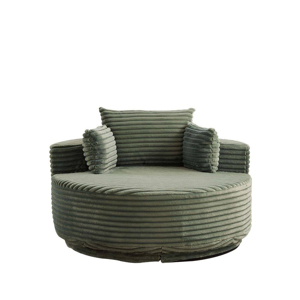 55 in. W Green Corduroy Arm Chair with Moon Storage Ottoman 3-Pillows ...