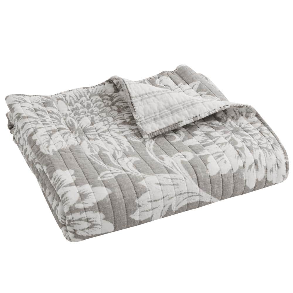 LEVTEX HOME Sanira Taupe White Floral/Stripe Quilted Cotton Throw ...