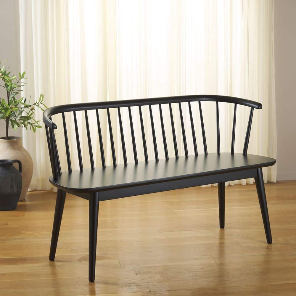 SAFAVIEH Blanchard 52.55 in. Matte Black Entryway Bench with Back ...