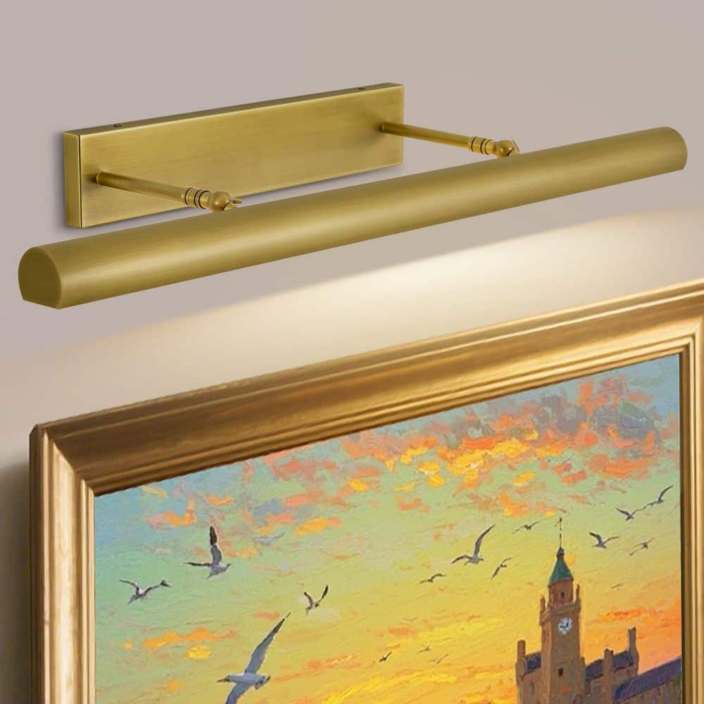 PUYRNF 30 in. Brass Dimmable LED Picture Light with Bulb, Adjustable Up ...