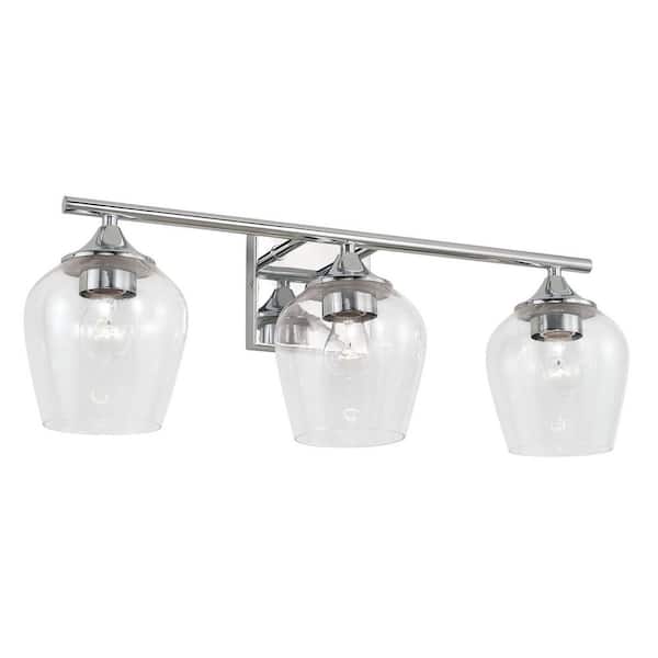 Reece 24 in. W x 9 in. H x 7 in. E 3-Light Vanity Light in Chrome ...