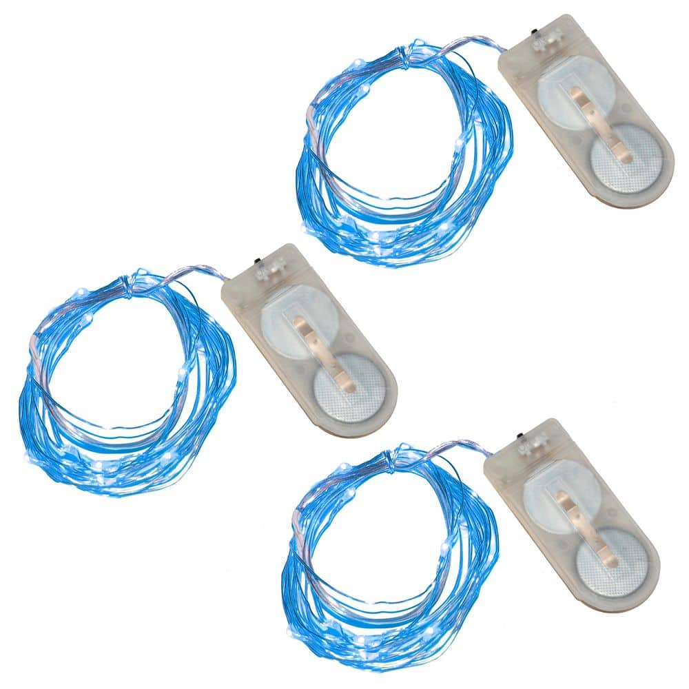 LUMABASE Blue Battery Operated Waterproof Mini String Lights (3-Count ...