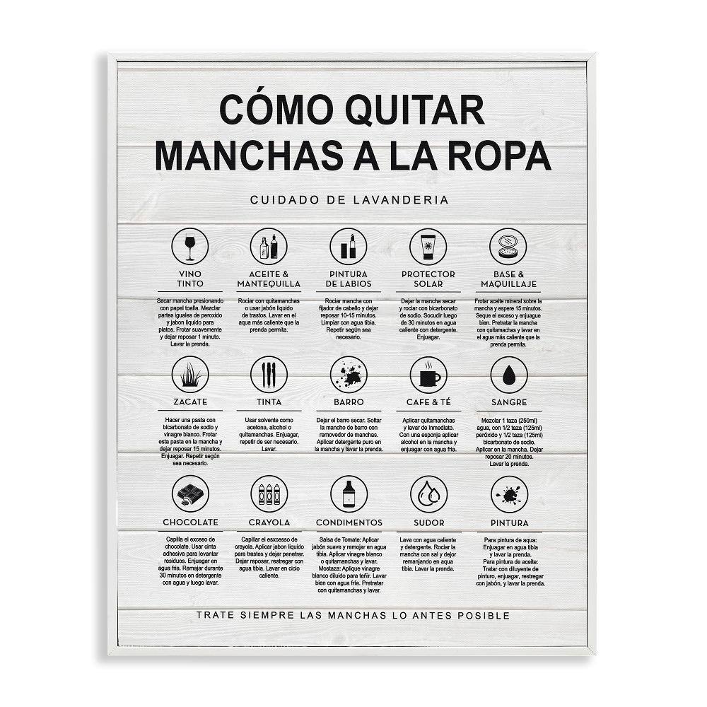 Stupell Industries Lavanderia Stain Guide Farmhouse by Lettered and Lined White Framed ...