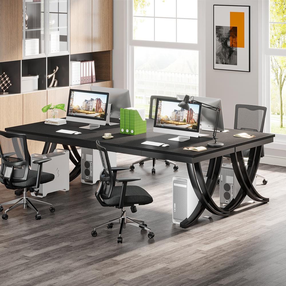 BYBLIGHT Moronia 78.74 in. Rectangle Black Wood Computer Desk, 2-Person ...