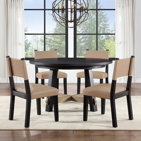 Steve Silver Aubrey 5 Piece 54 in. Round Black Wood Top Dining Room Set ...