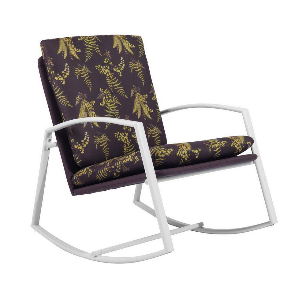 Wateday Patio White Metal Outdoor Rocking Chair with Grass Green ...