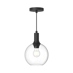 ALORA MOOD Soji 8 in. 1 Light 60-Watt Clear Glass/Matte Black Pendant ...