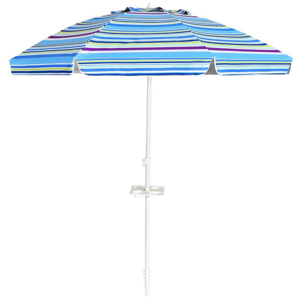 Costway 7.2 ft. Metal Market Tilt Patio Bench Umbrella in Blue with ...