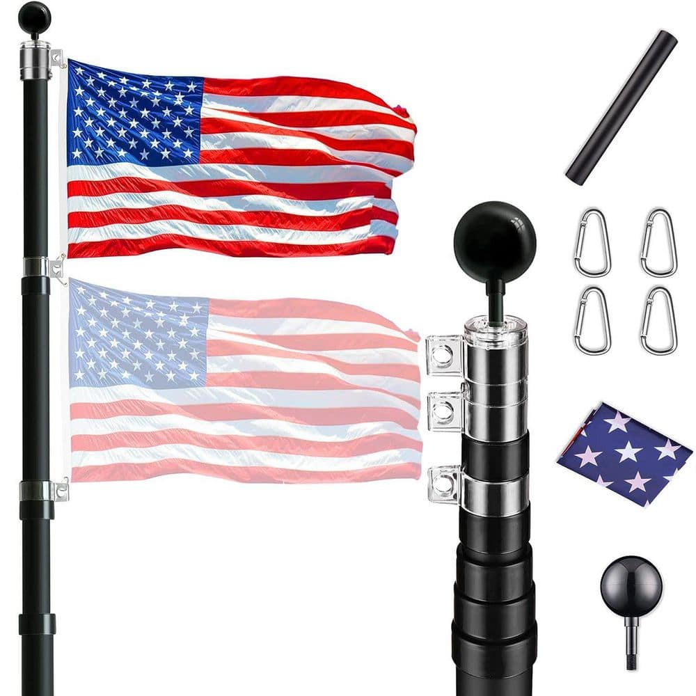 Siavonce 30 ft. Aluminum Telescopic Flag Pole Kit Flagpole 3 ft. x 5 ft ...