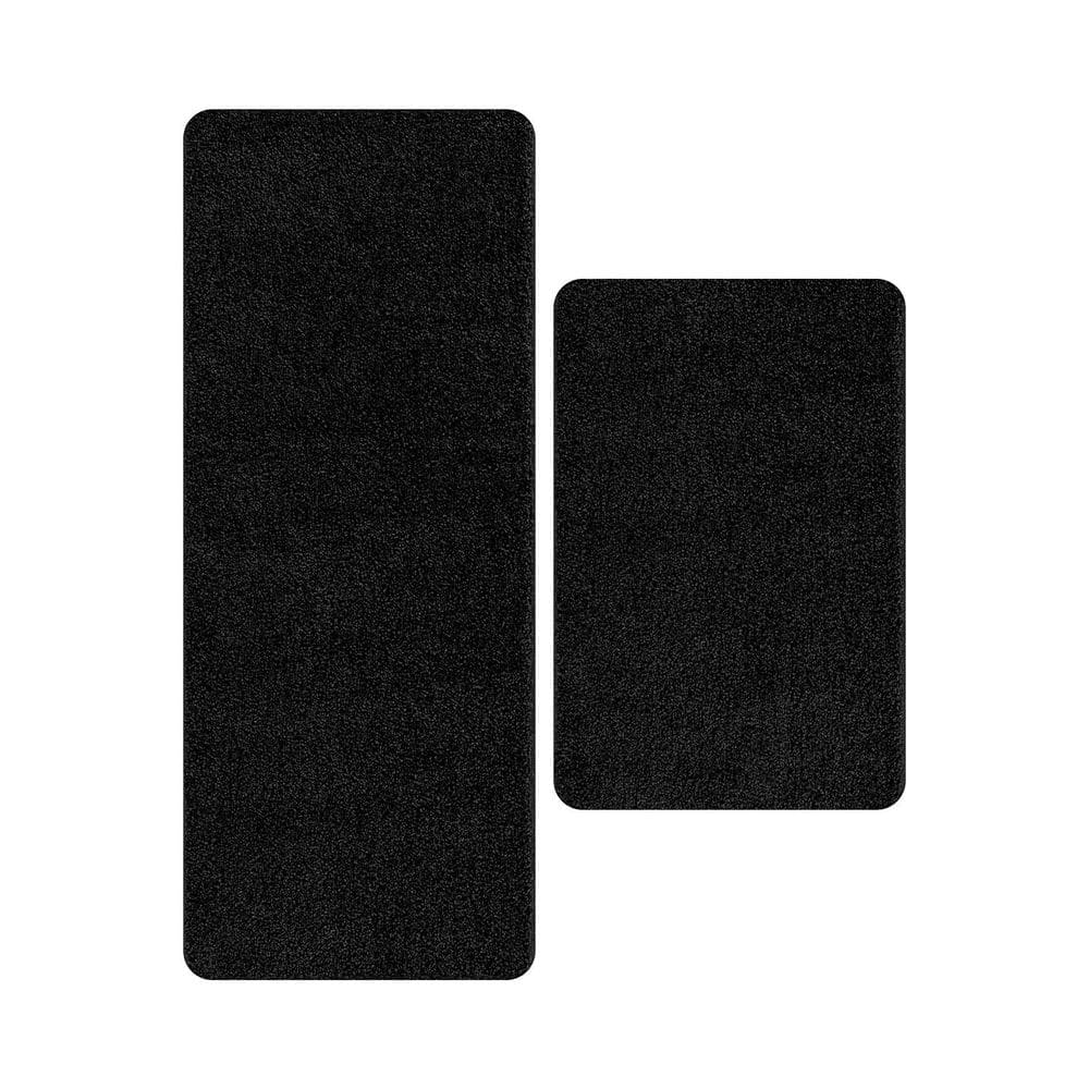 Beverly Rug Silky 1 ft. x 2 ft. pieces Black Solid Non Slip Easy Clean ...