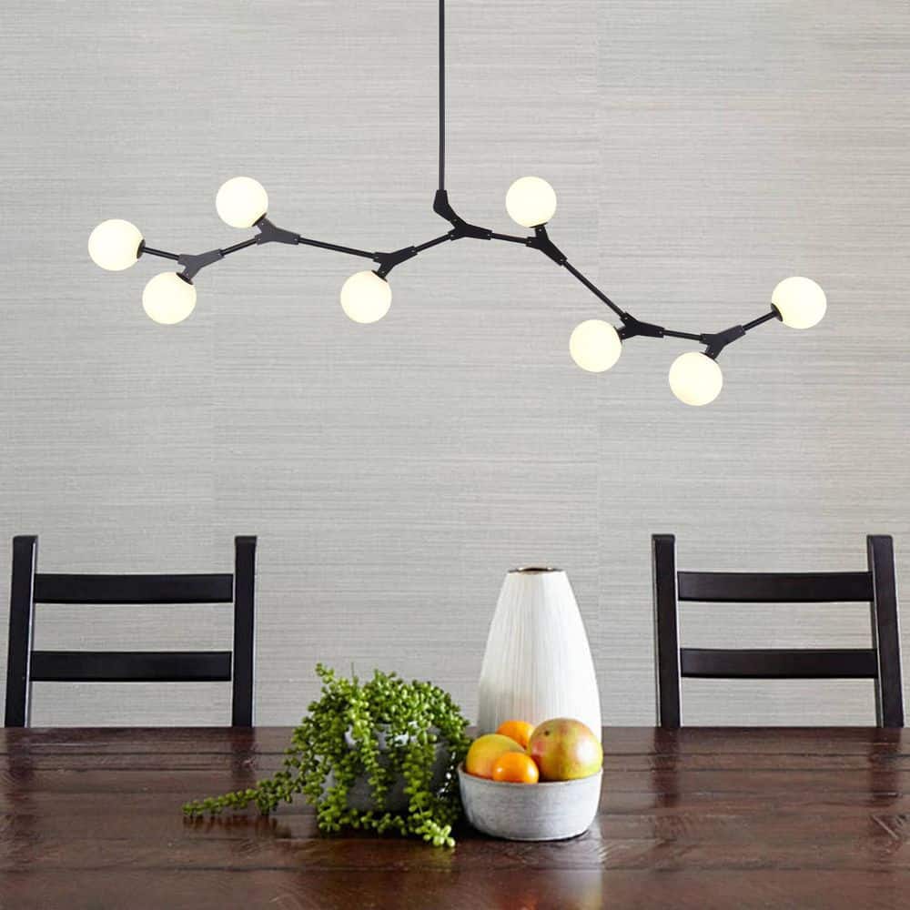 Y'INSP 8-Light Black Modern Linear Chandelier with White Glass Shade ...